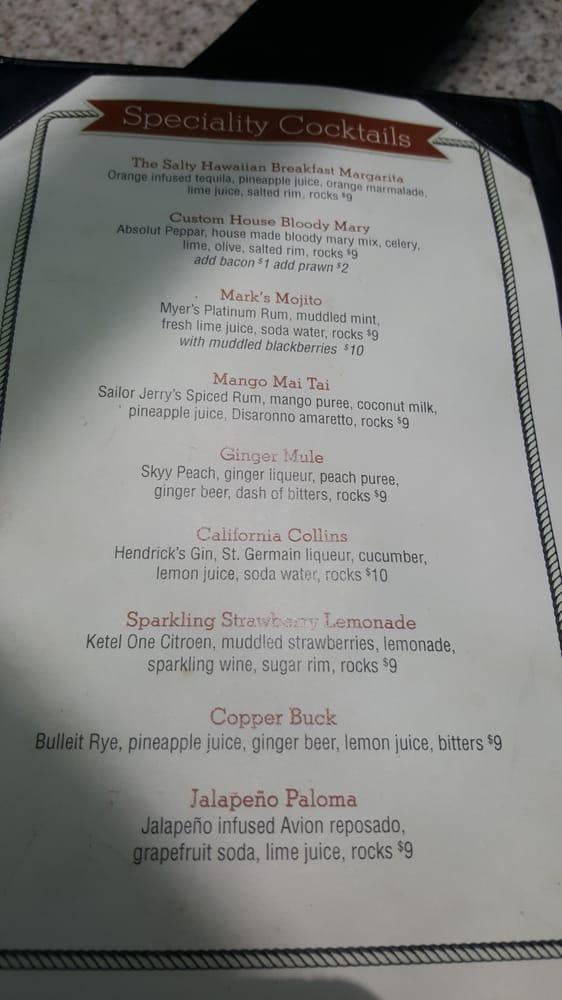 Menu at Custom House restaurant, Avila Beach