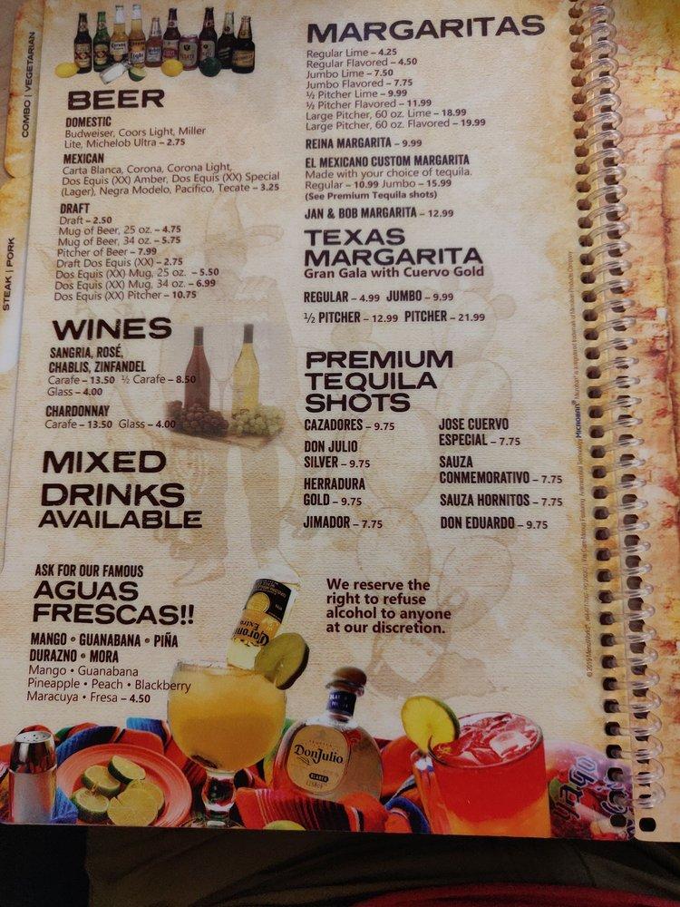 Menu at El Mexicano restaurant, Clover