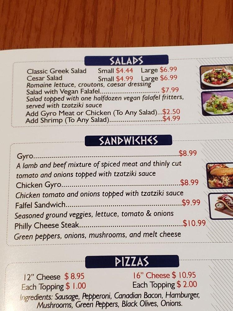 Menu at Greek Gyros restaurant, Georgetown