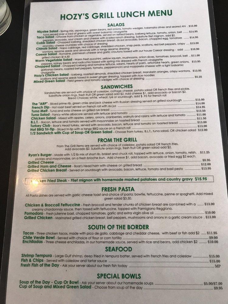 Menu at Hozy's Grill pub & bar, Santa Paula