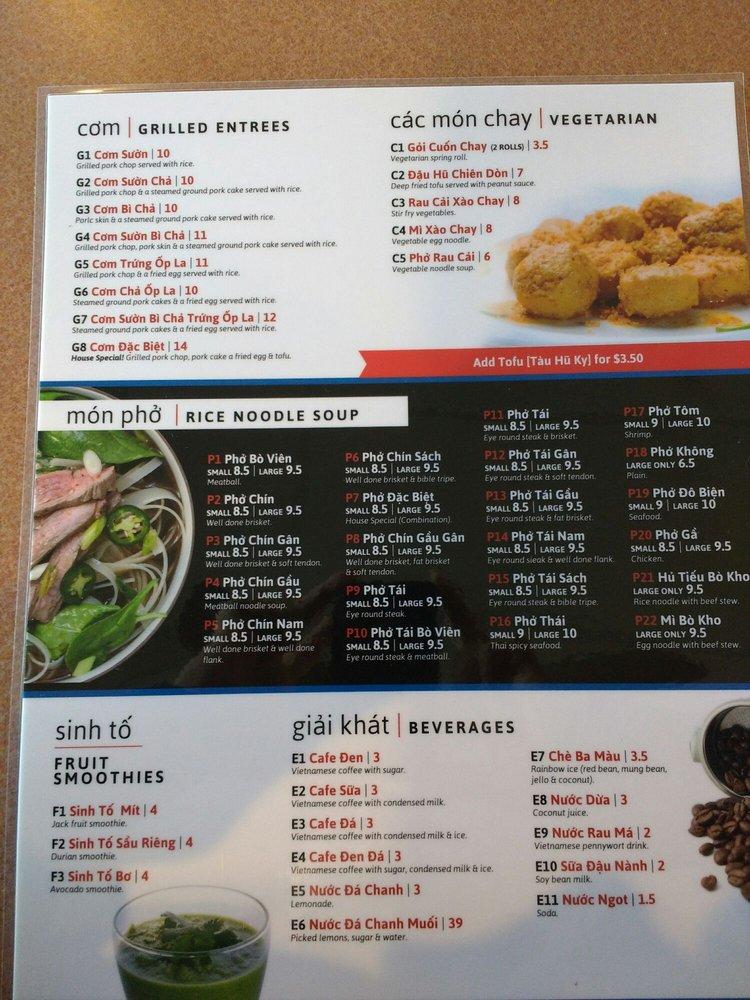 Menu at Pho Pasteur 3 restaurant, Lancaster