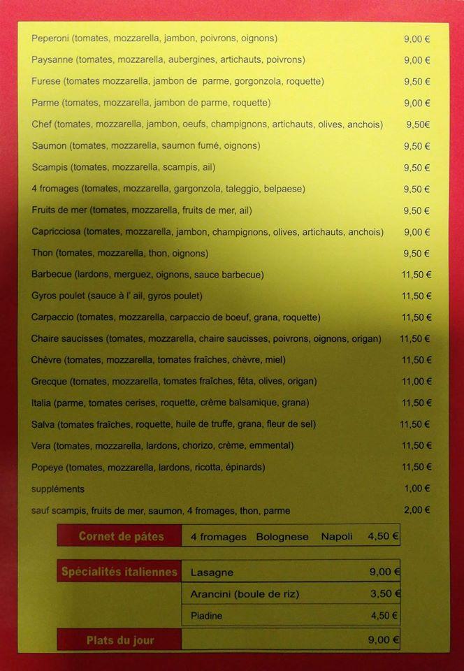 Speisekarte von Pizzeria Salento, Charleroi