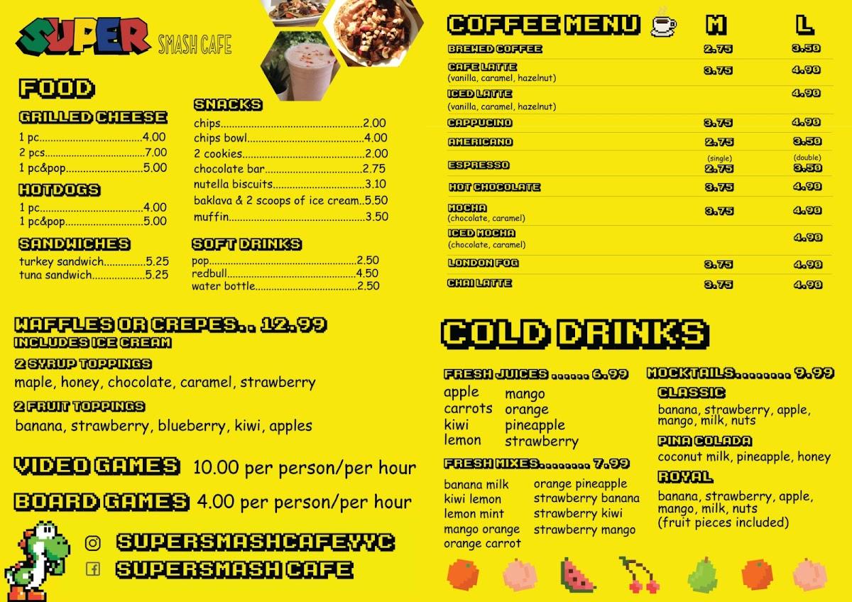 Menu at Super Smash Café, Calgary