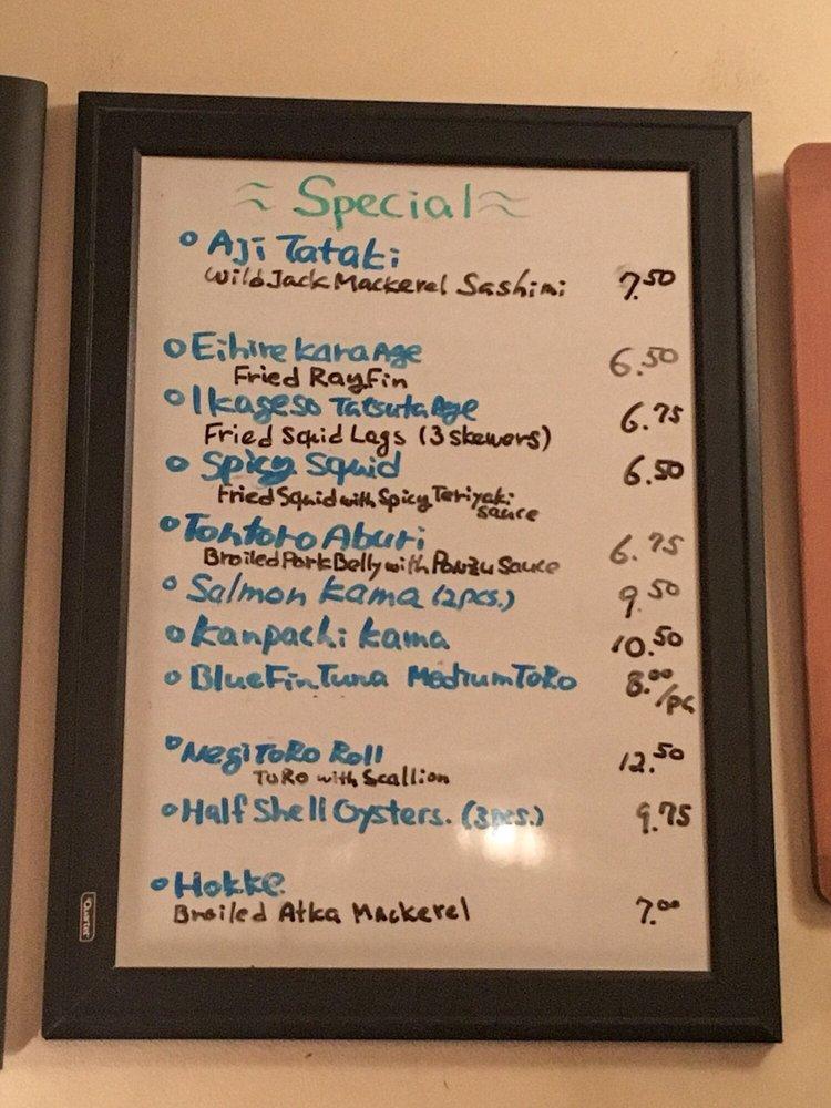 Menu at Taka Sushi restaurant, Westbury
