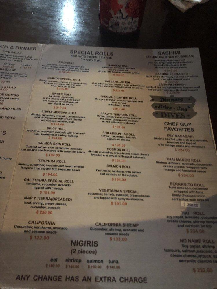 Menu at Tiki Bar, Cabo San Lucas