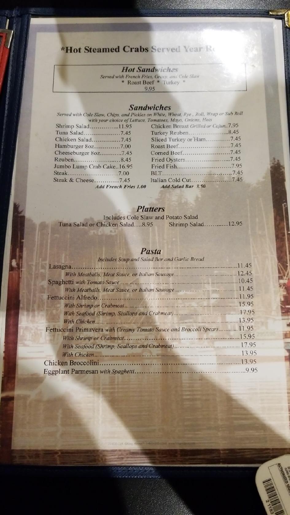 Menu at Windsor Inn Crab House restaurant, Milford Mill