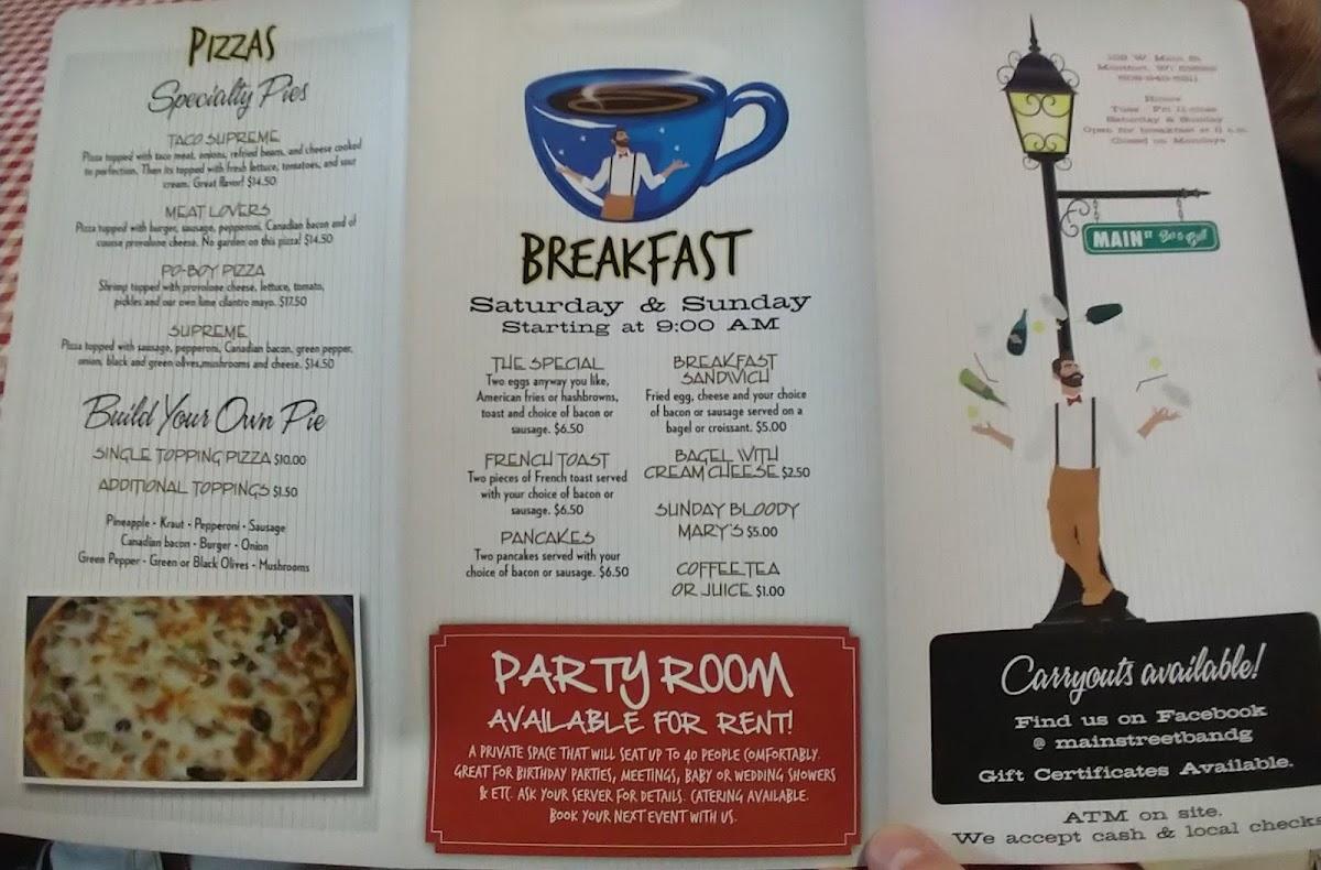 Menu at Main Street Bar And Grill, Montfort
