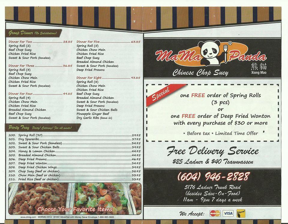 Menu at Mama Panda restaurant, Delta