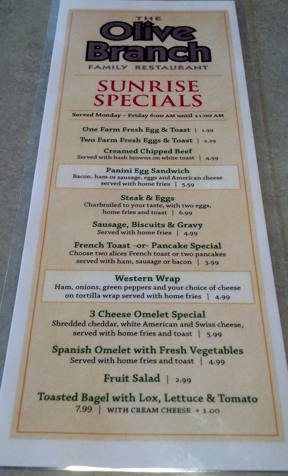 Menu at Olive Branch Family Restaurant, West Seneca, Union Rd
