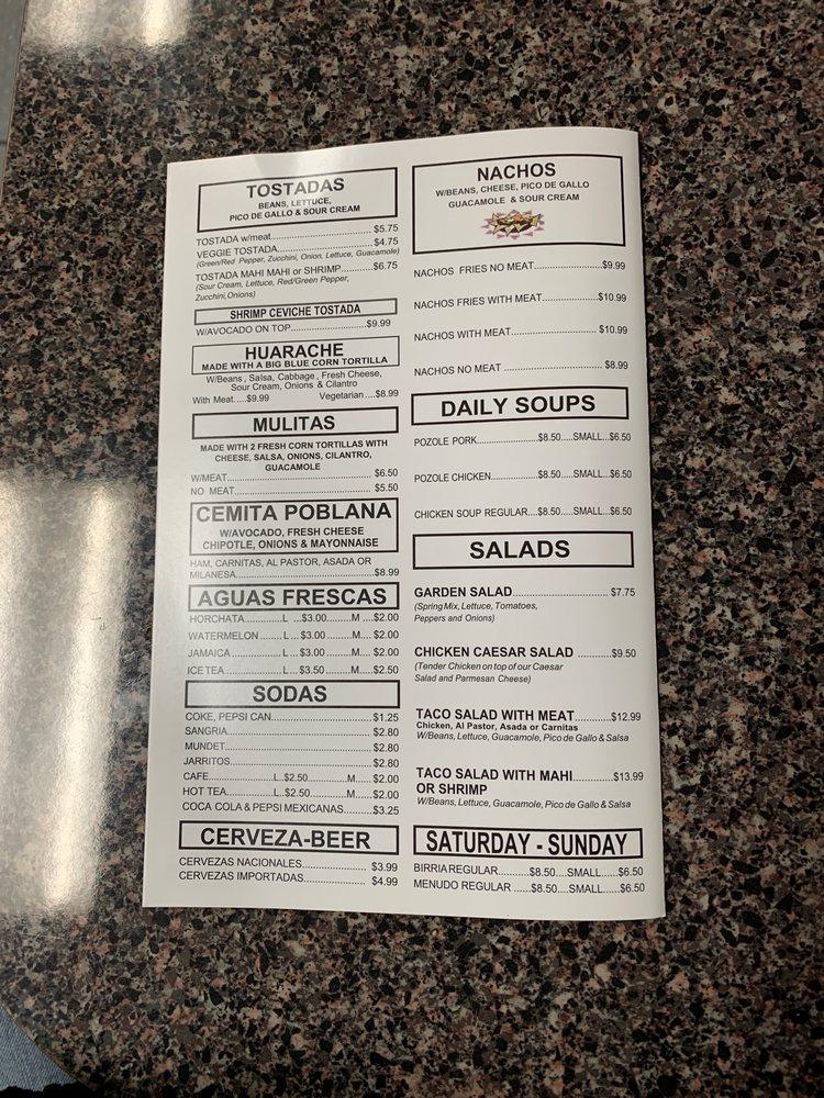Menu at Tacos Meche restaurant, La Mirada