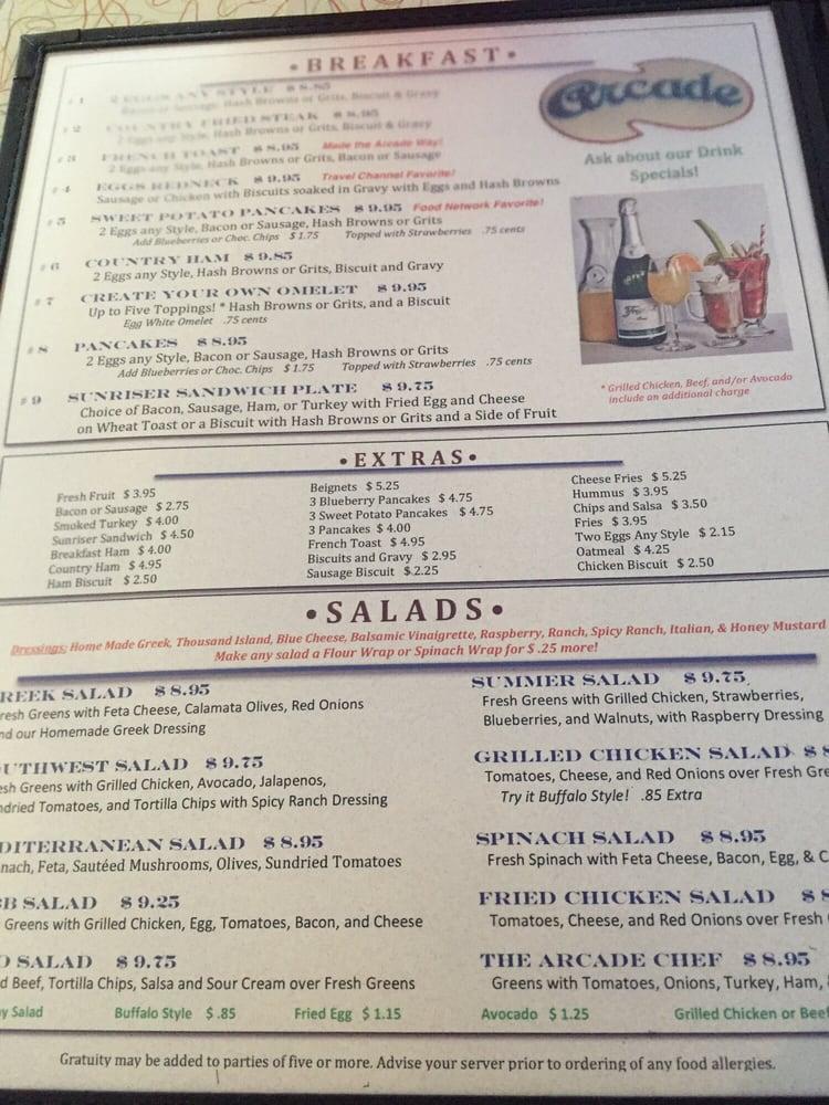Menu at The Arcade Restaurant, Memphis