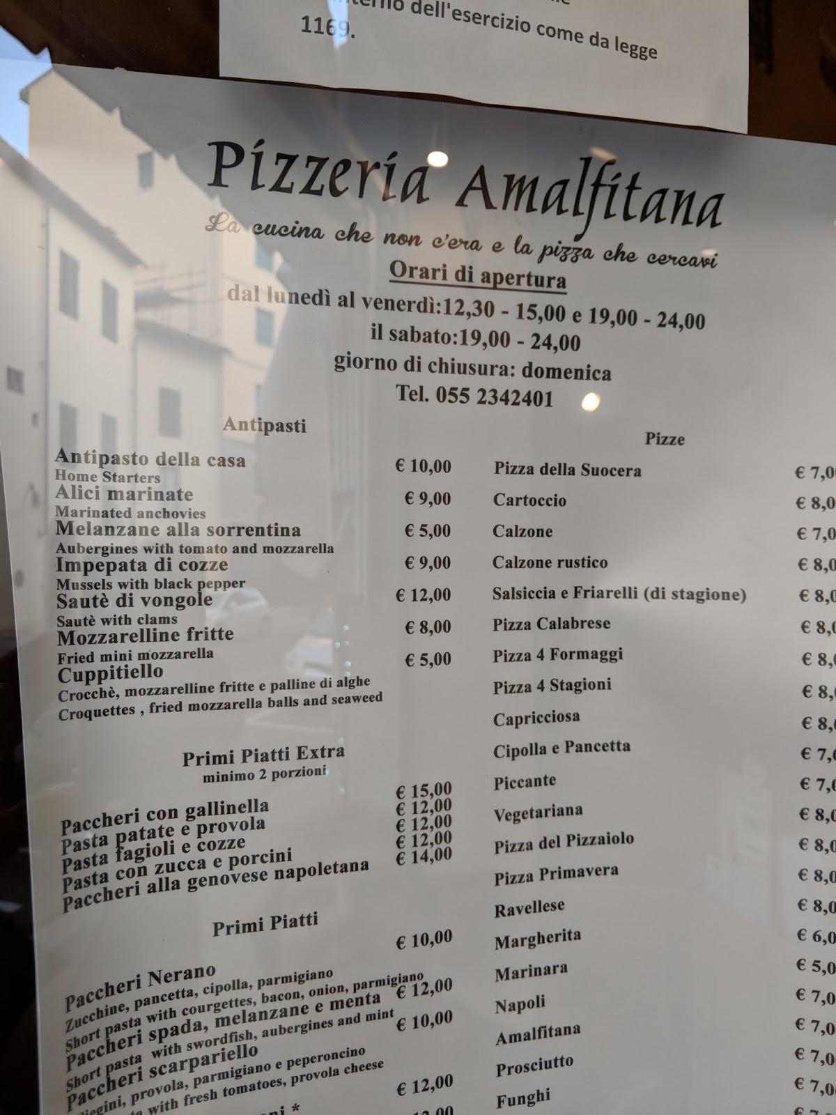 Menu da Pizzeria Amalfitana, Firenze