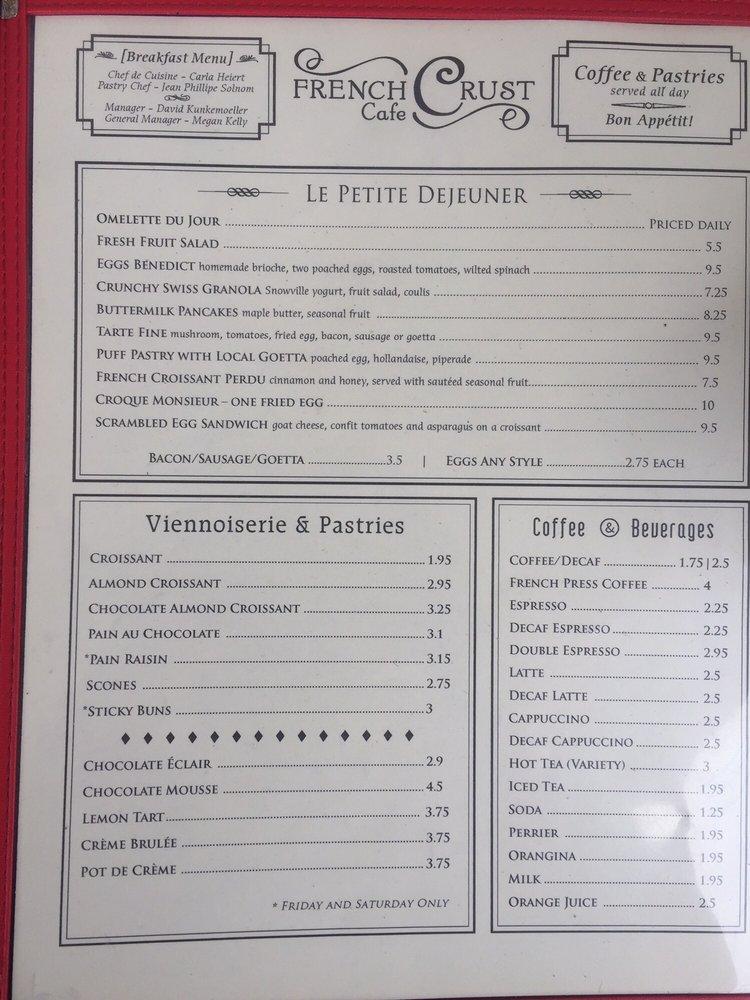Menu at French Crust Café and Bistro cafe, Cincinnati, Elm St