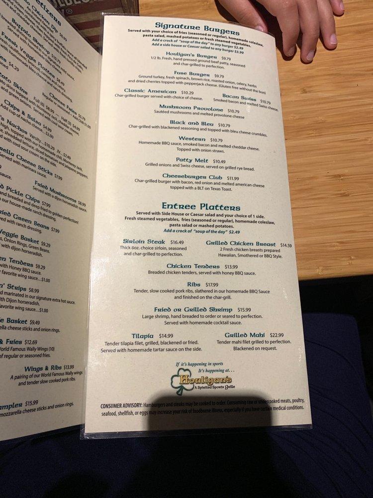 Menu at Houligan's A Spirited Sports Grille pub & bar, Daytona Beach