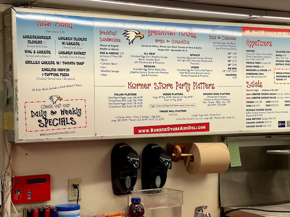 Menu at Korner Store pizzeria, Oakland, 45 Oak St