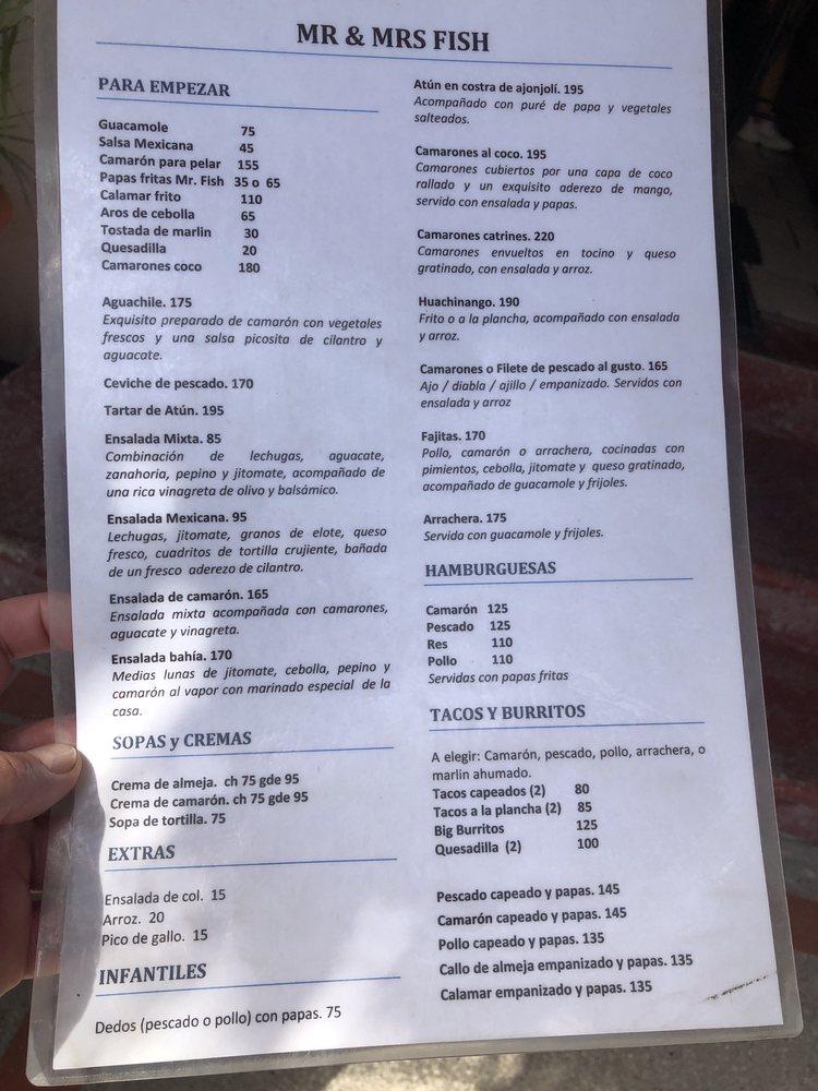Menu at Mr. & Mrs. Fish restaurant, Bucerías