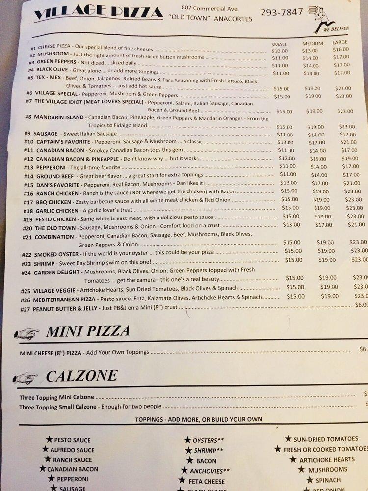 Menu at Village Pizza pub & bar, Anacortes, 807 Commercial Ave