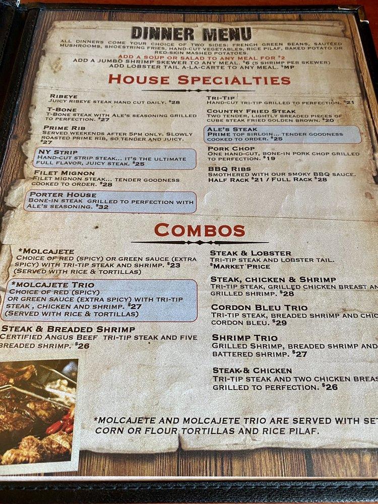 Menu at Ale's Steakhouse & Bar, Ridgecrest, N Norma St