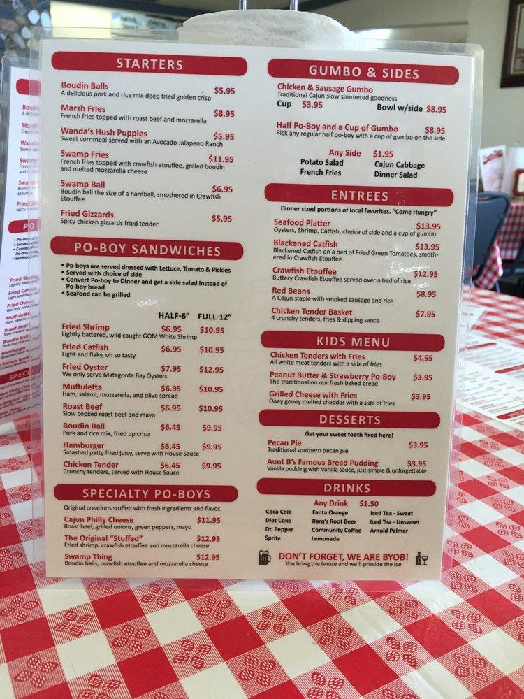Menu at Bayou Boys PoBoys restaurant, Needville