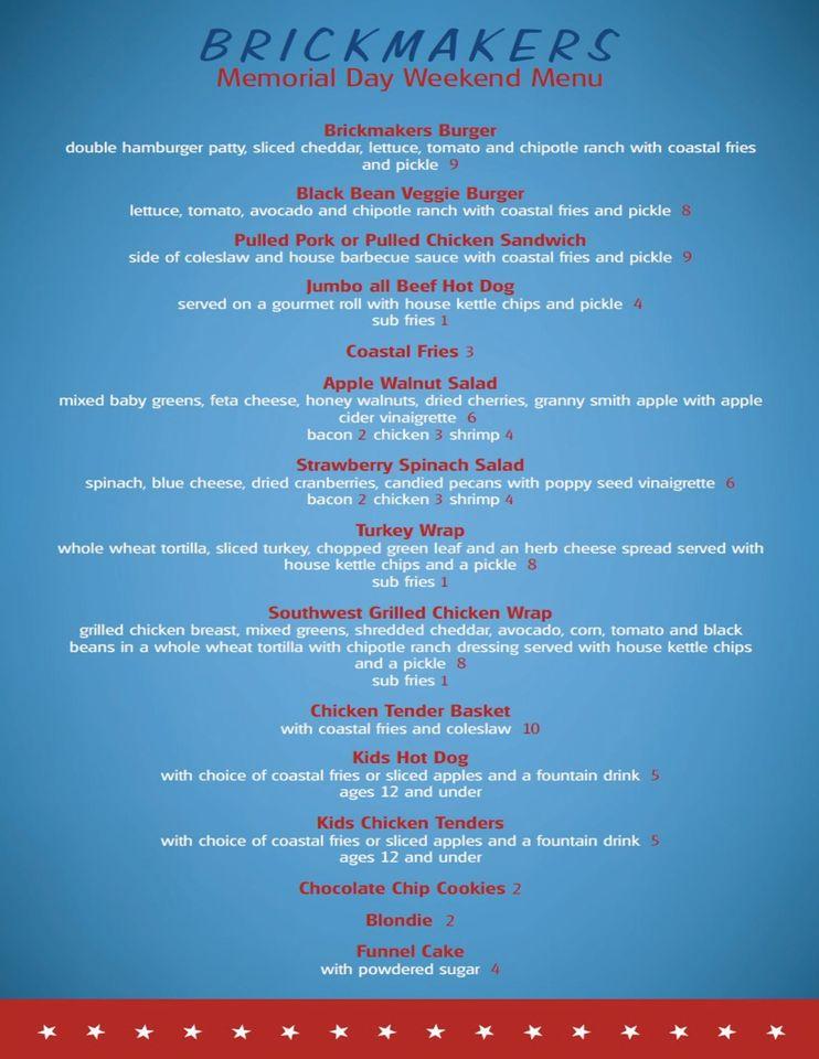 Menu at Brickmakers Cafe, Lorton
