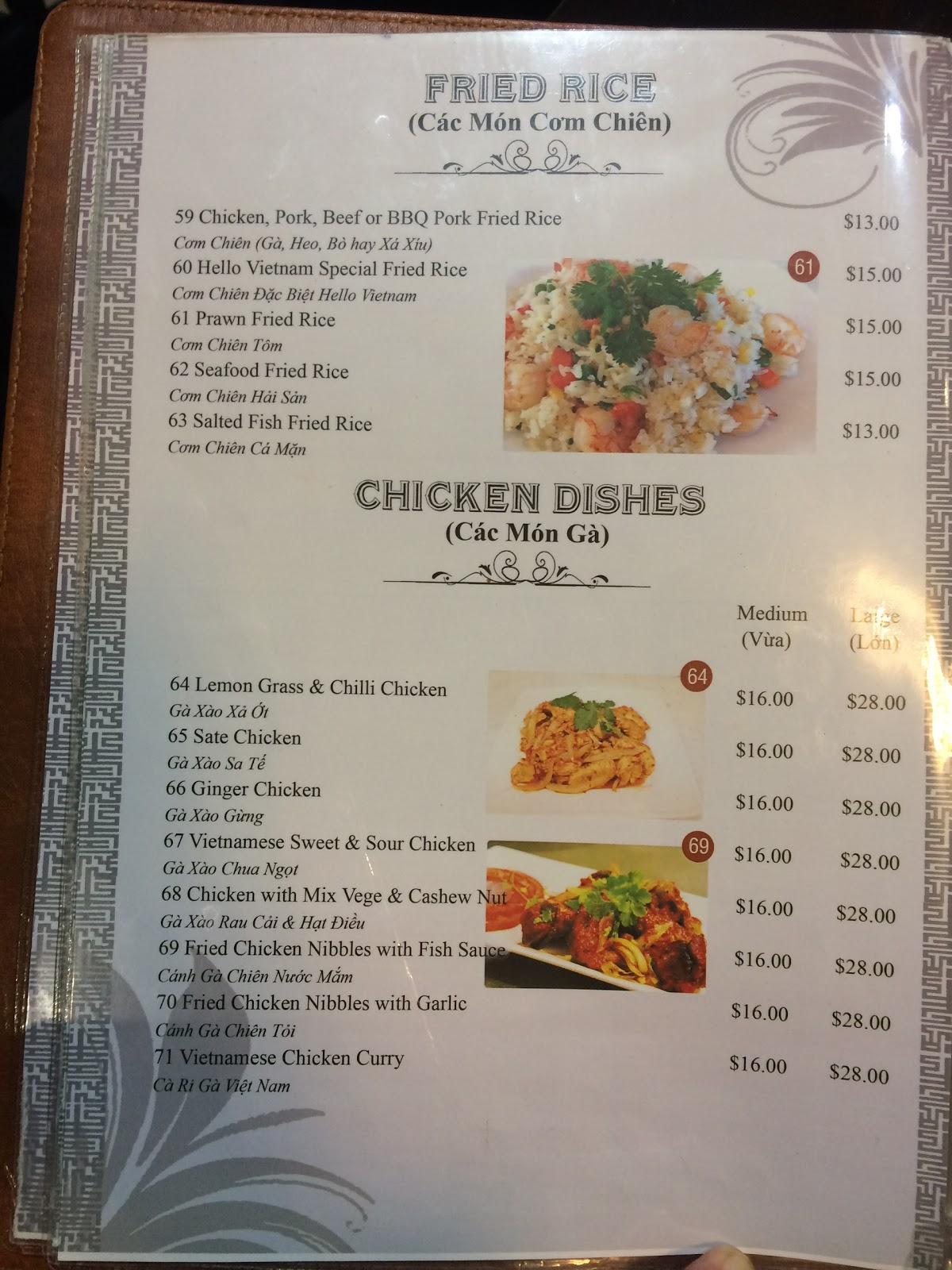 Menu at Hello Vietnam Restaurant, Christchurch