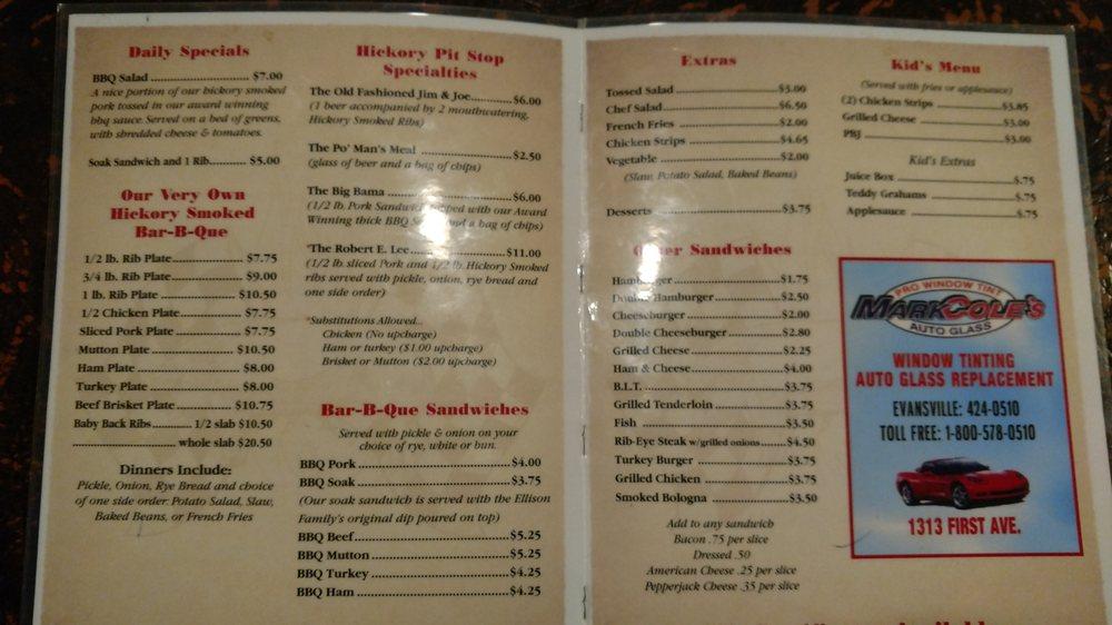 Menu at Hickory Pit Stop BBQ, Evansville