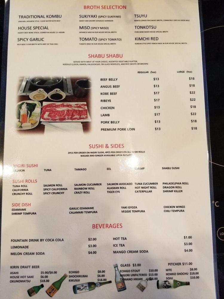 Menu at House of Shabu Shabu II restaurant, Anaheim