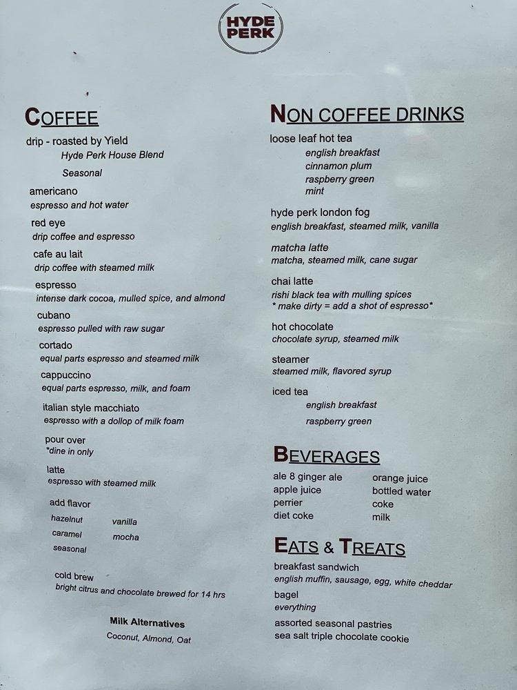 Menu at Hyde Perk pub & bar, Cincinnati