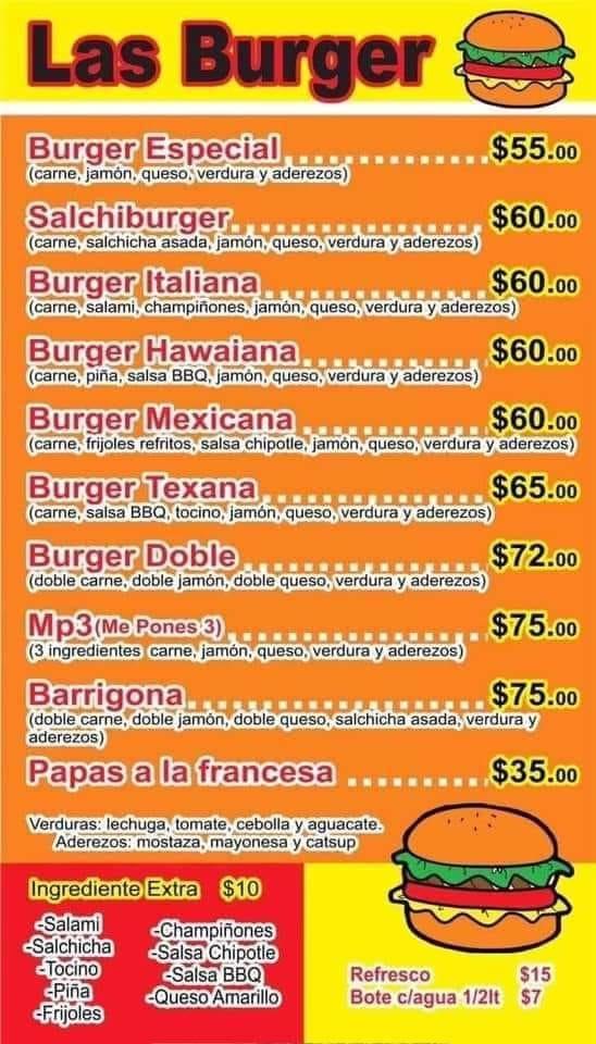 Menu at MR. Burger restaurant, Ciudad Apodaca