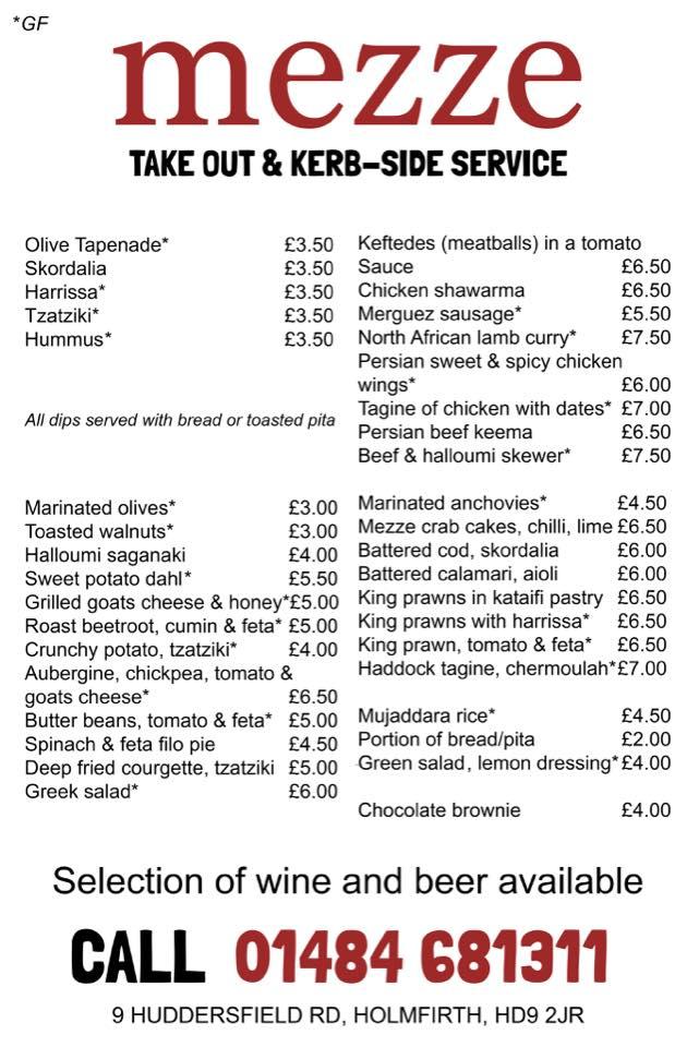 Menu at Mezze Bar Restaurant, Holmfirth