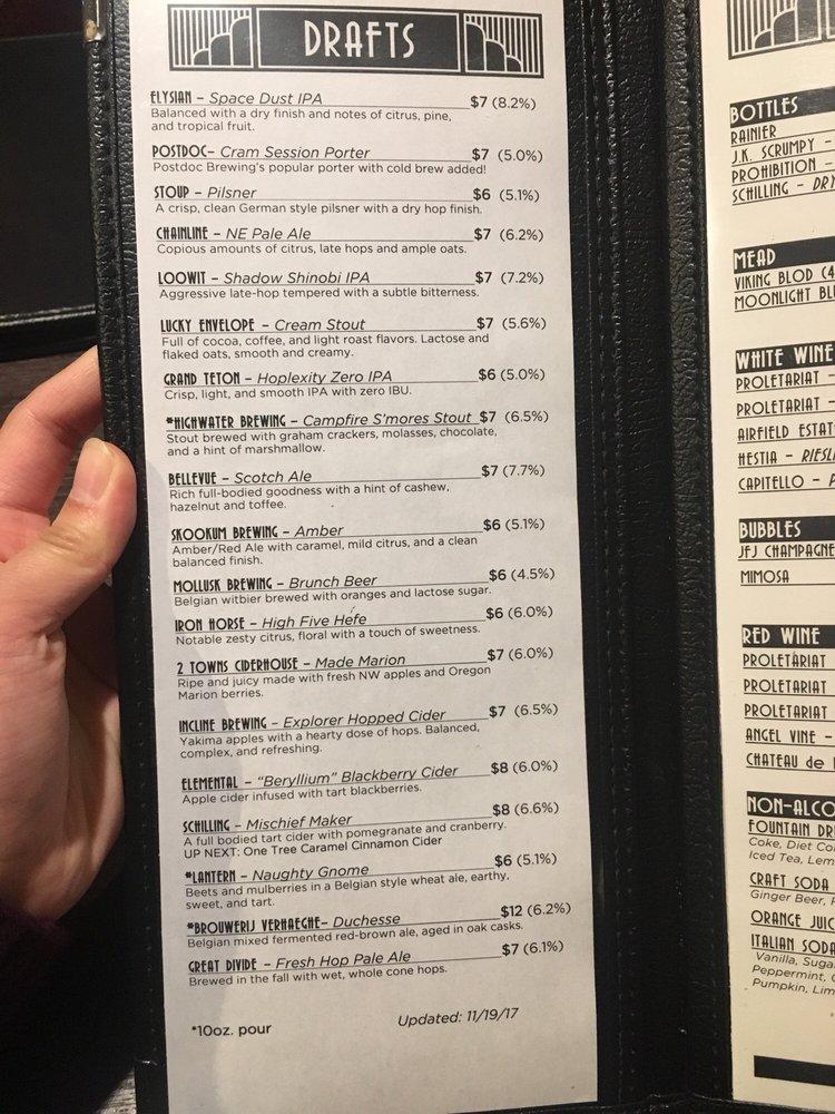 Menu at Mox Boarding House pub & bar, Bellevue, Bel Red Rd