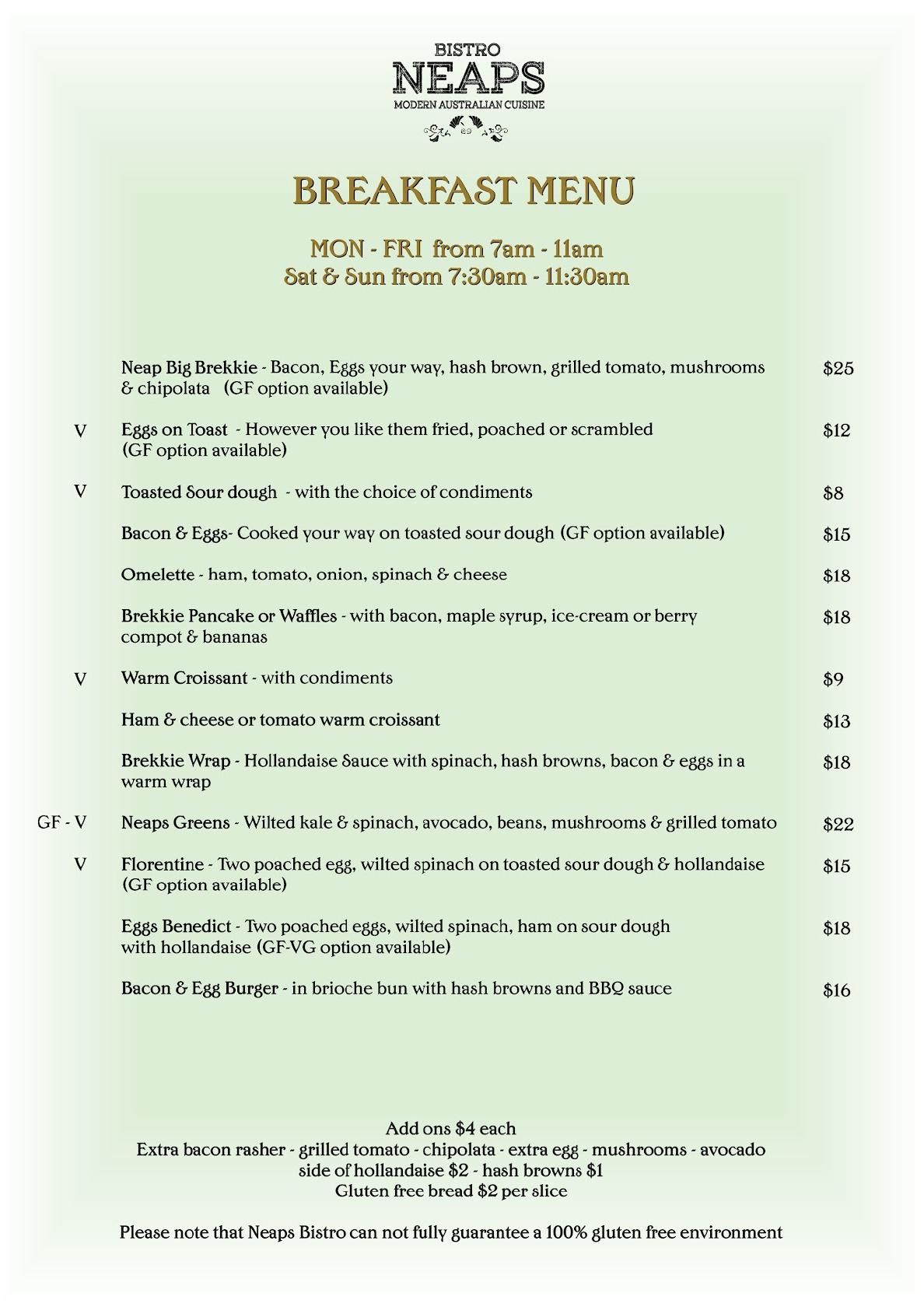 Menu at Neaps Bistro cafe, Derby