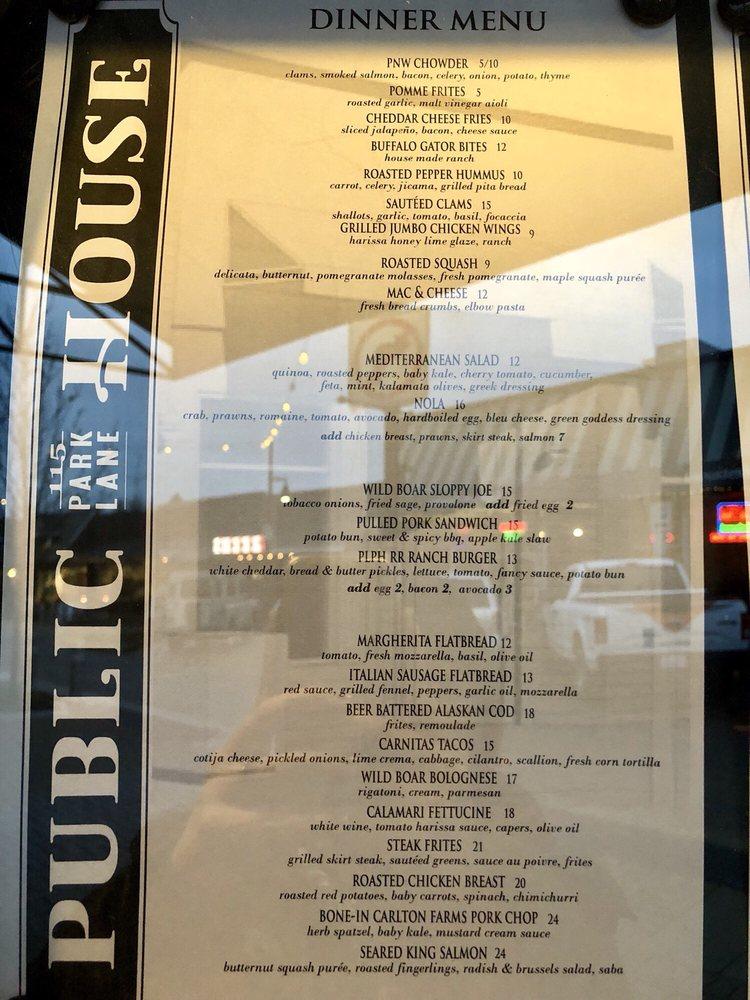 Menu at Park Lane Public House, Kirkland