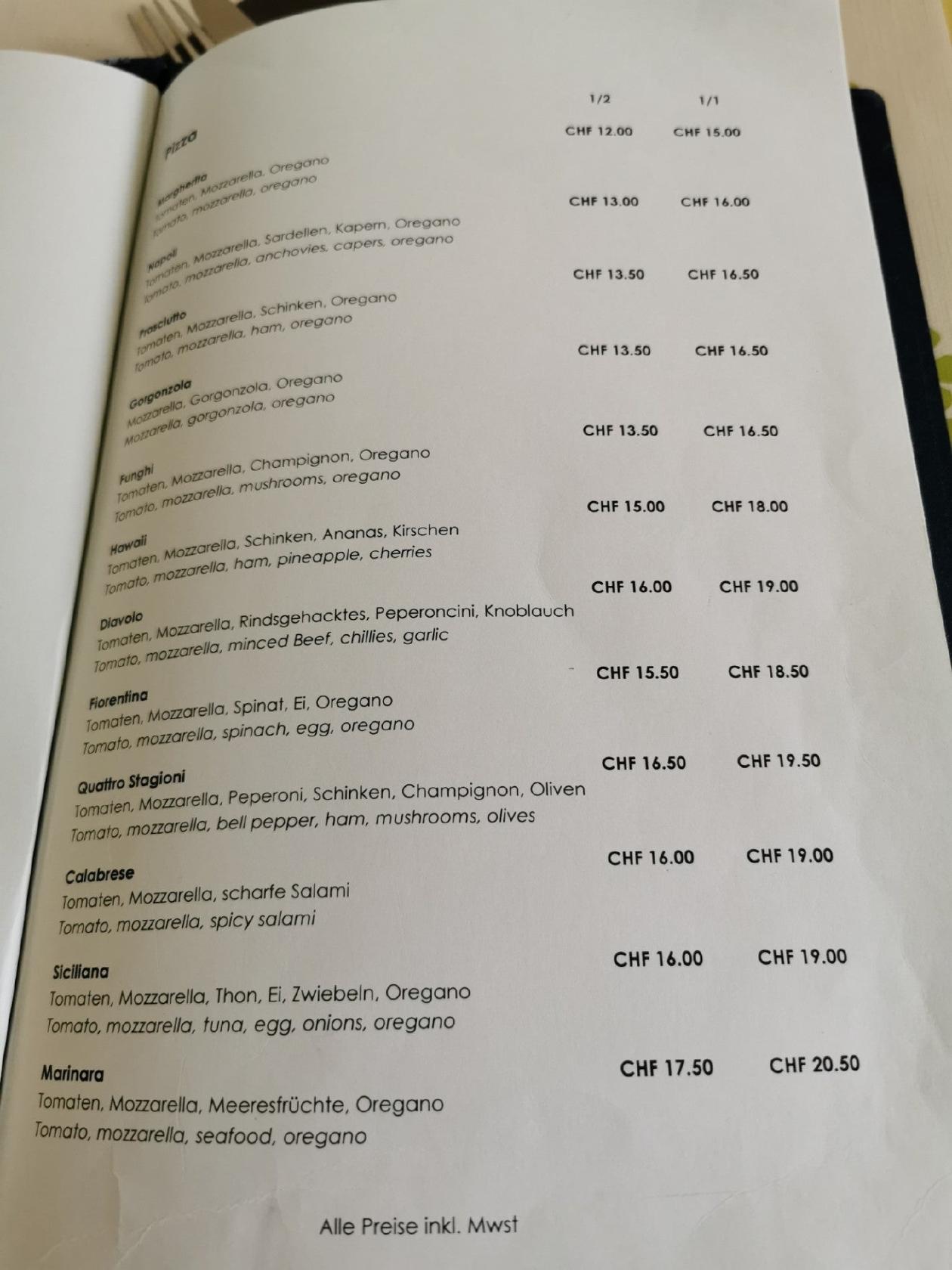 Menu at Pizzeria Giardino, Kloten