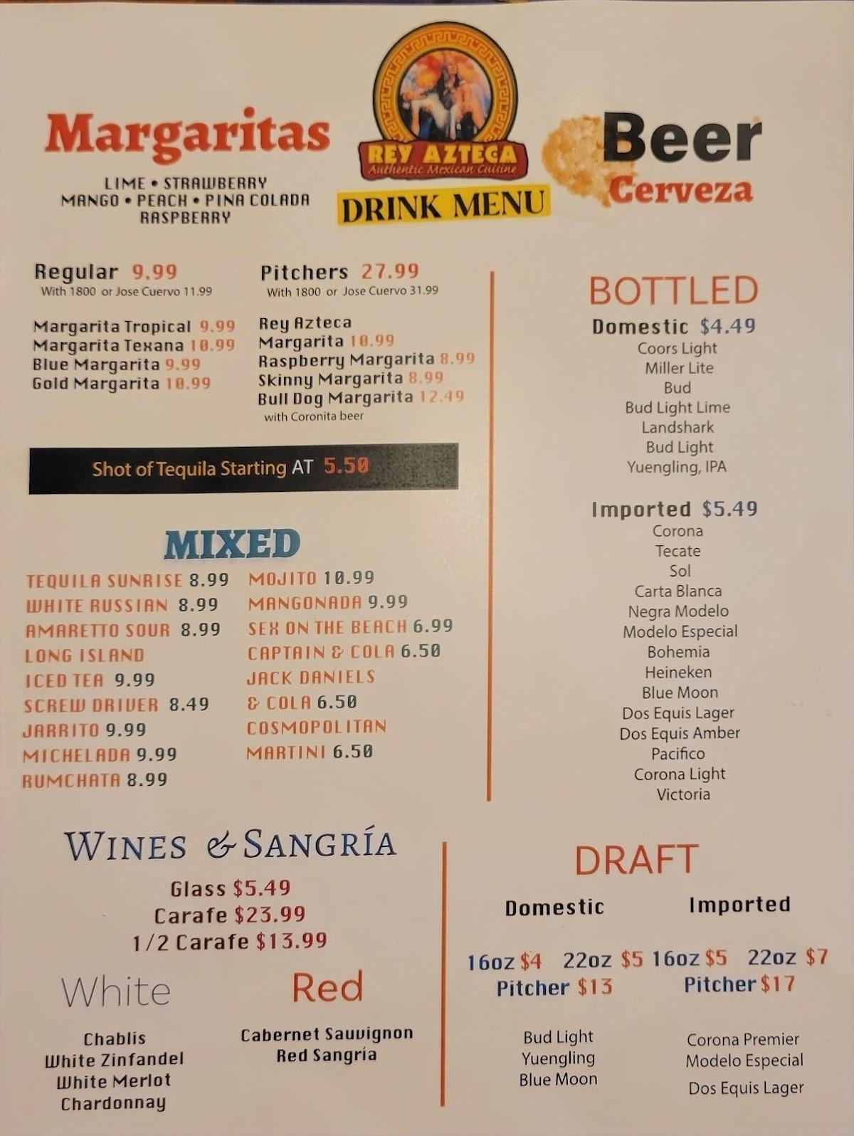Menu at Rey Azteca Street Road - Warminster pub & bar, Warminster