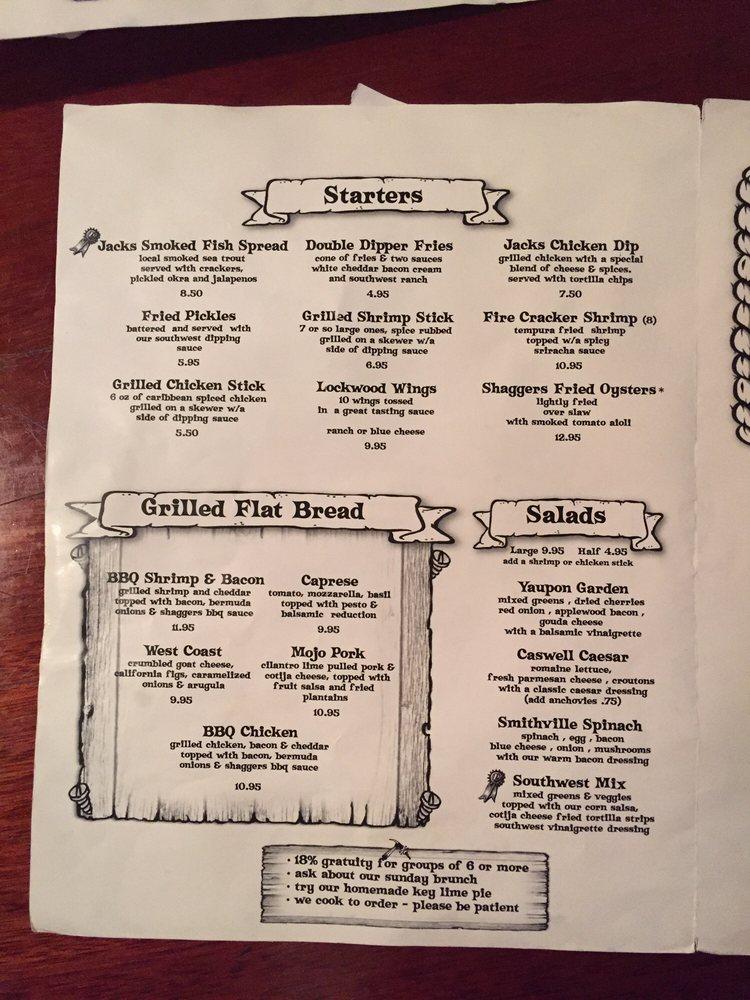 Menu at Shagger Jacks restaurant, Oak Island