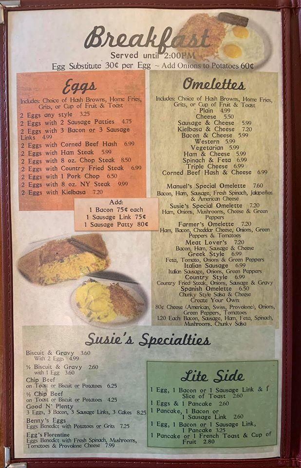Menu at Susie's Too restaurant, New Port Richey
