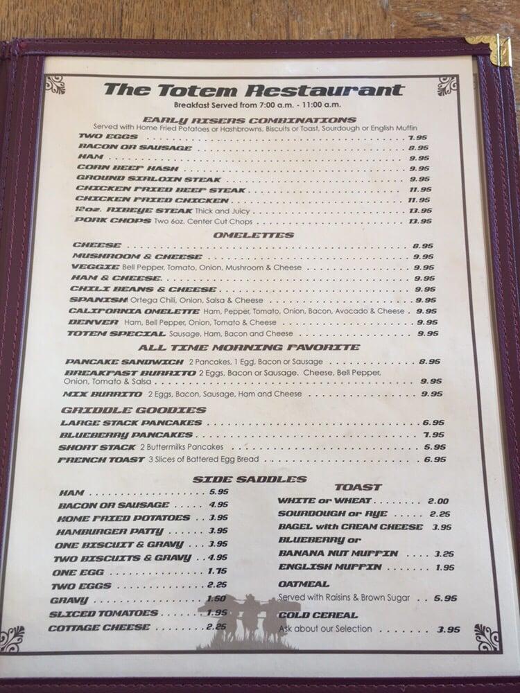Menu at Totem Cafe, Lone Pine