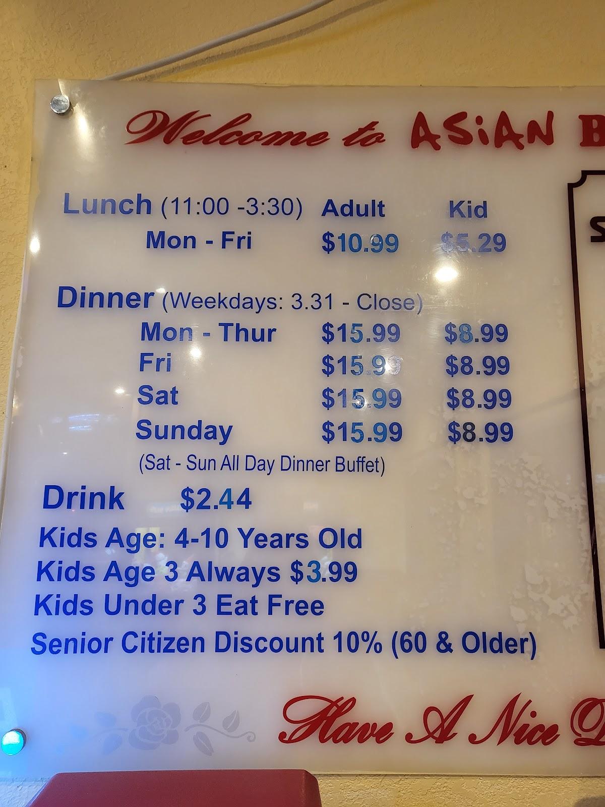 Menu at Asian Buffet restaurant, Killeen