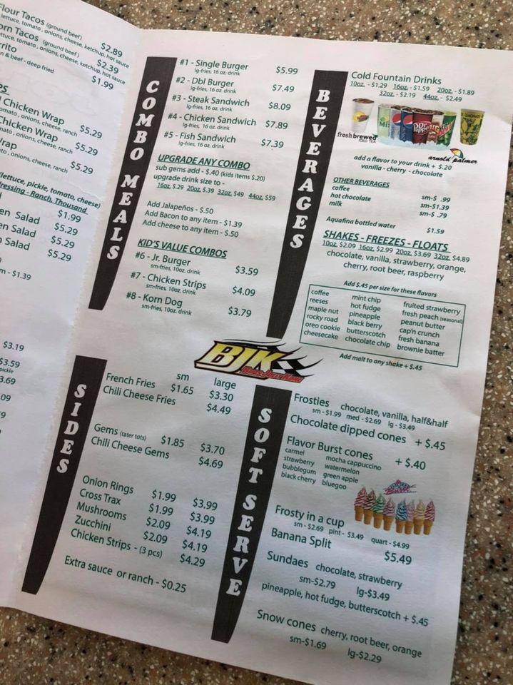 Menu at Bud's Jolly Kone fast food, Red Bluff
