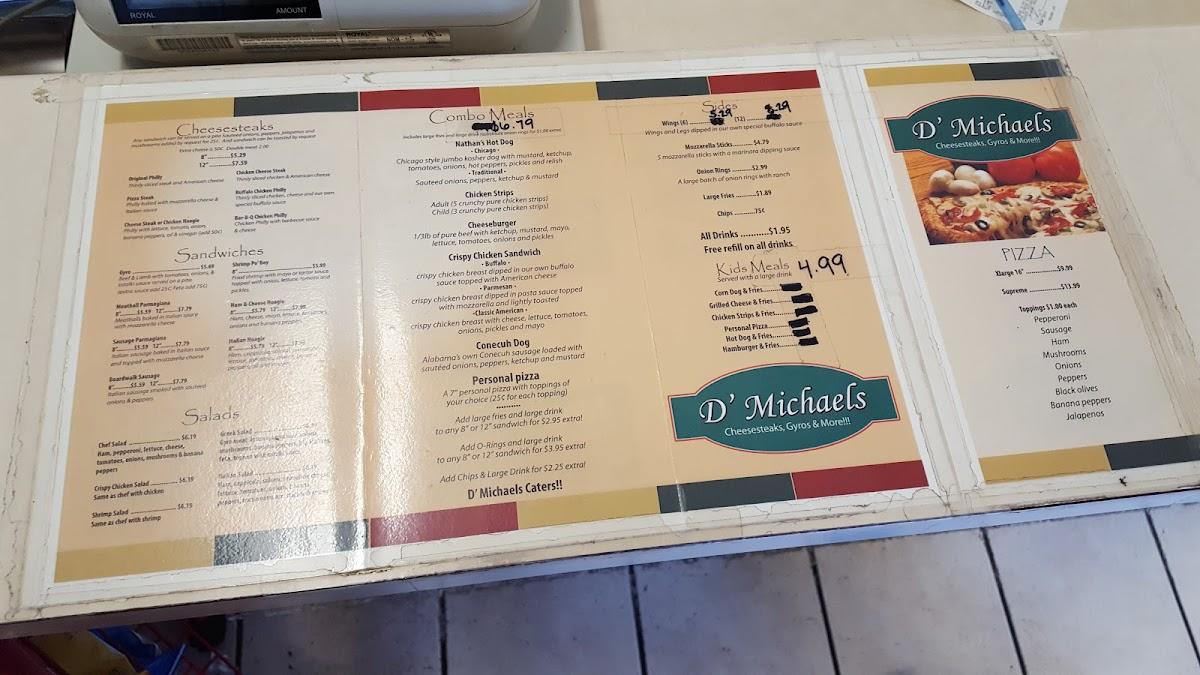 Menu at D'Michaels restaurant, Theodore