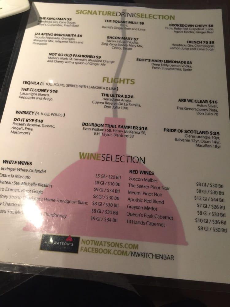 Menu at Not Watson's Kitchen + Bar, Knoxville