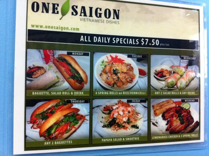 Menu at One Saigon restaurant, Vancouver