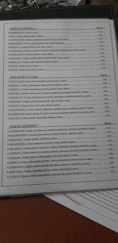 Menu at Pizzería Trevi Azul, Totana