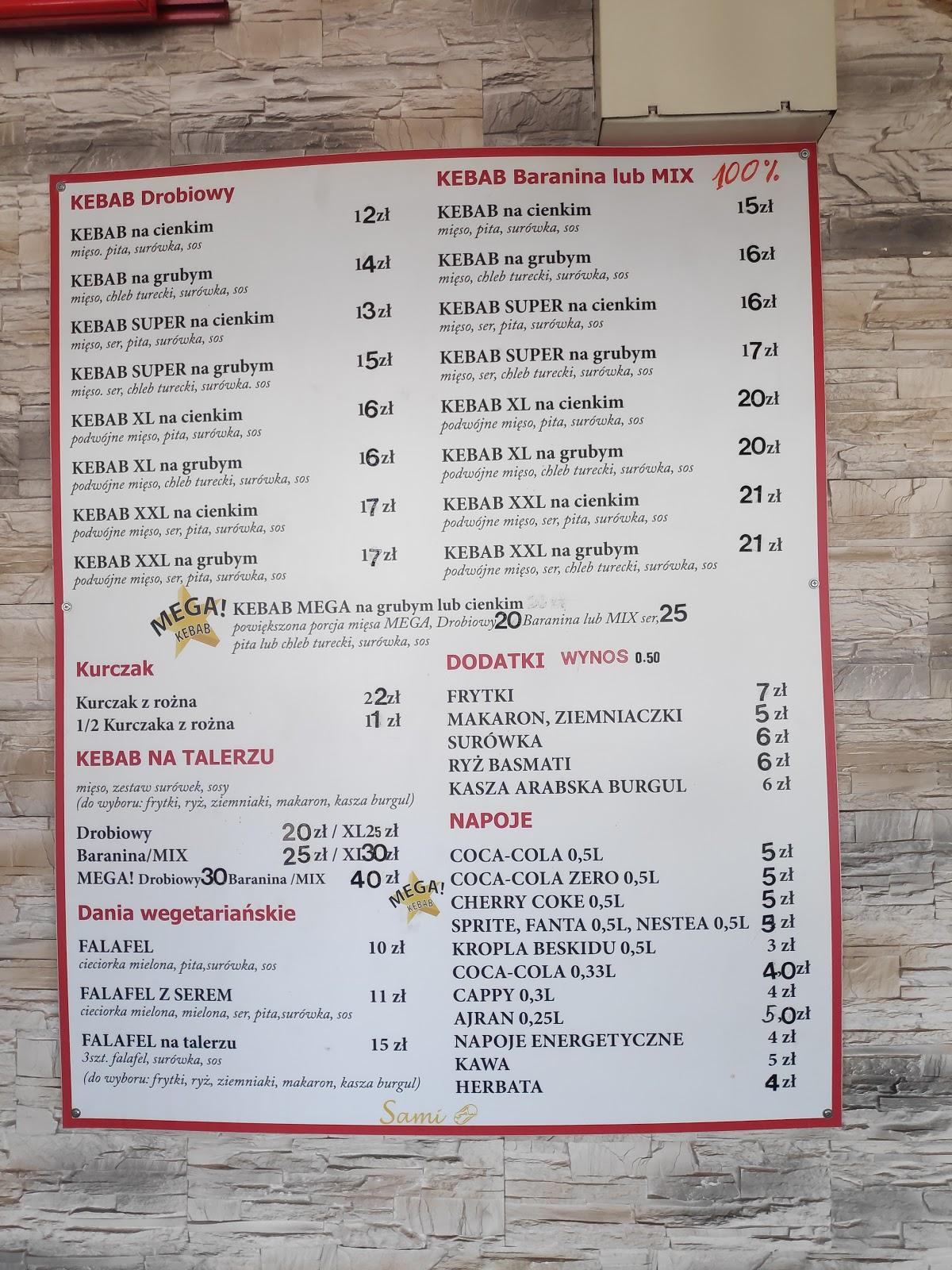 Menu at Sami Kebab restaurant, Marki, Drewnicka