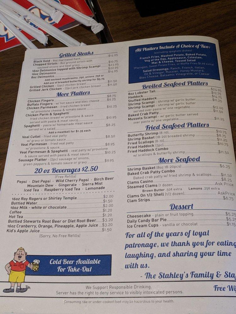 Menu at Stahley's Cellarette pub & bar, Allentown