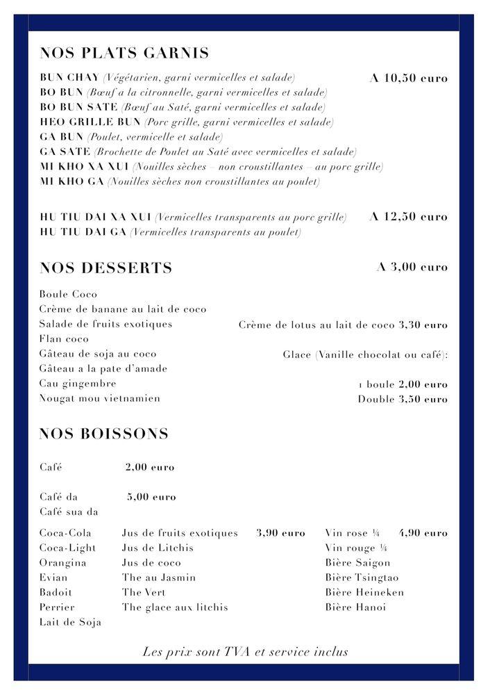 Menu at Thuy Long (Cuisine "fait maison") restaurant, Paris