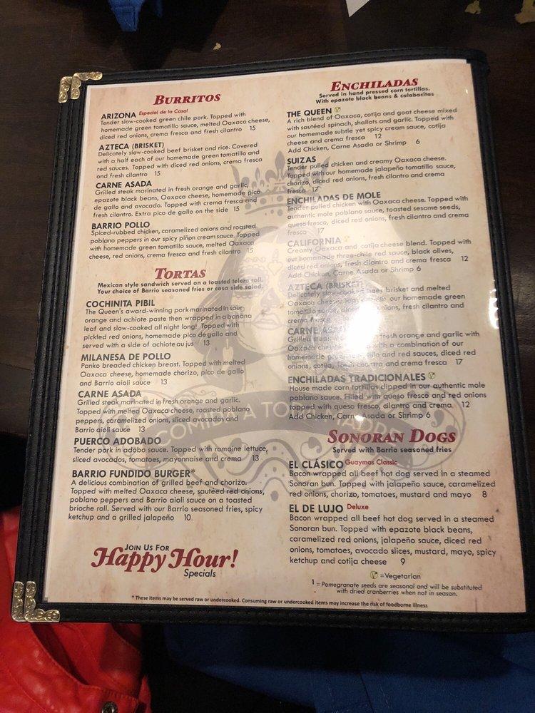 Menu at Barrio Queen, Phoenix, N Tatum Blvd #98