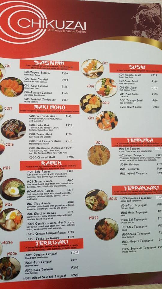 Menu at Chikuzai Japanese Dishes restaurant, City of Balanga, MGGM+874