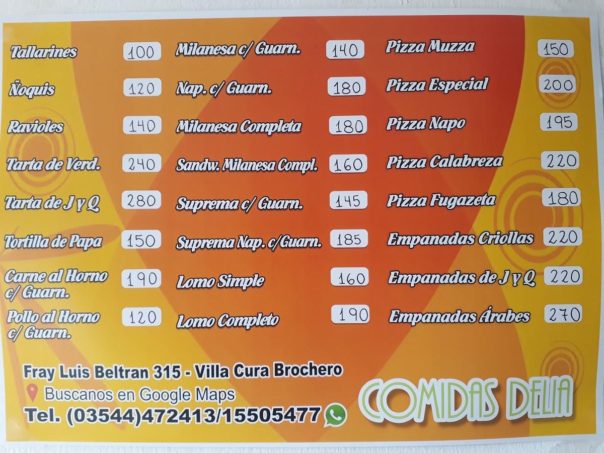 Carta del restaurante Comidas Delia, Mina Clavero